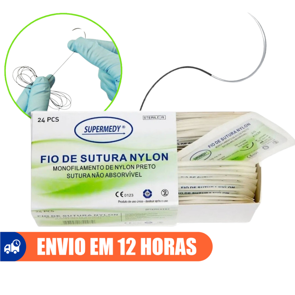 Fio De Sutura Nylon 4-0 Com Agulha Curva 30mm 24un Supermedy | Shopee Brasil