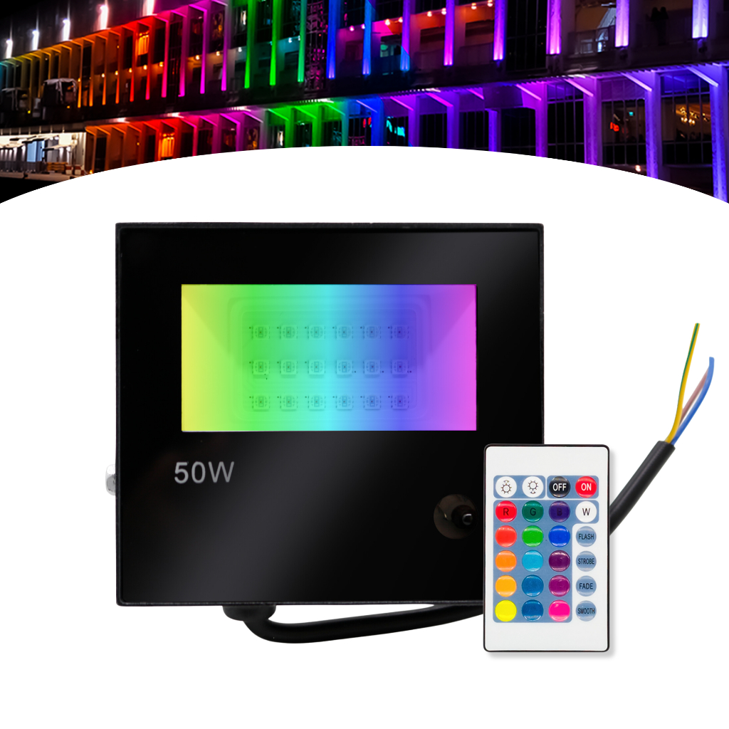 Refletor Led Holofote 50w RGB Colorido C/ Controle Bivolt | Shopee Brasil