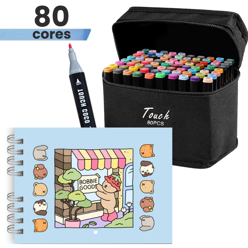 Canetas Touch 24, 80, 120 Cores Marcador Permanente Ponta Dupla e ...