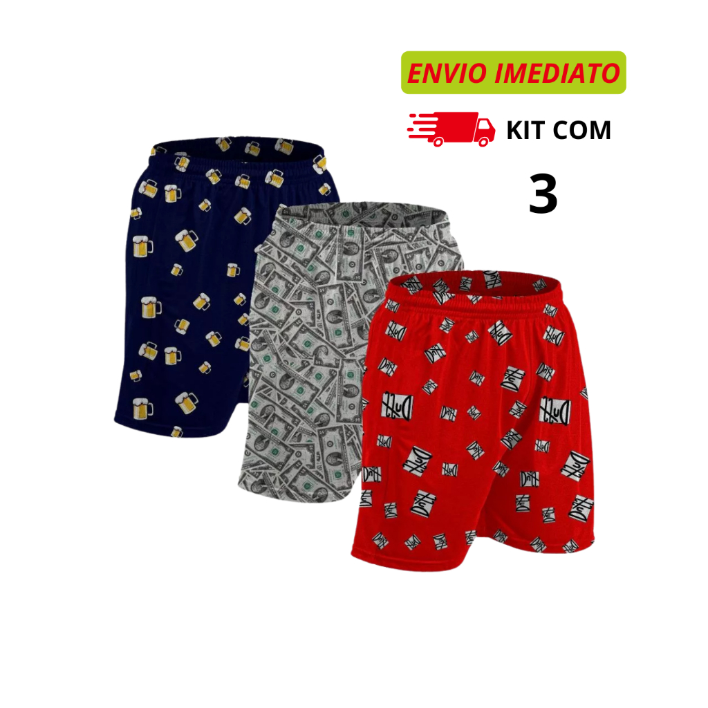 KIT 3 SHORT SAMBA CANÇÃO PLUS SIZE ADULTO ESTAMPADOS. CONFORTO E ...
