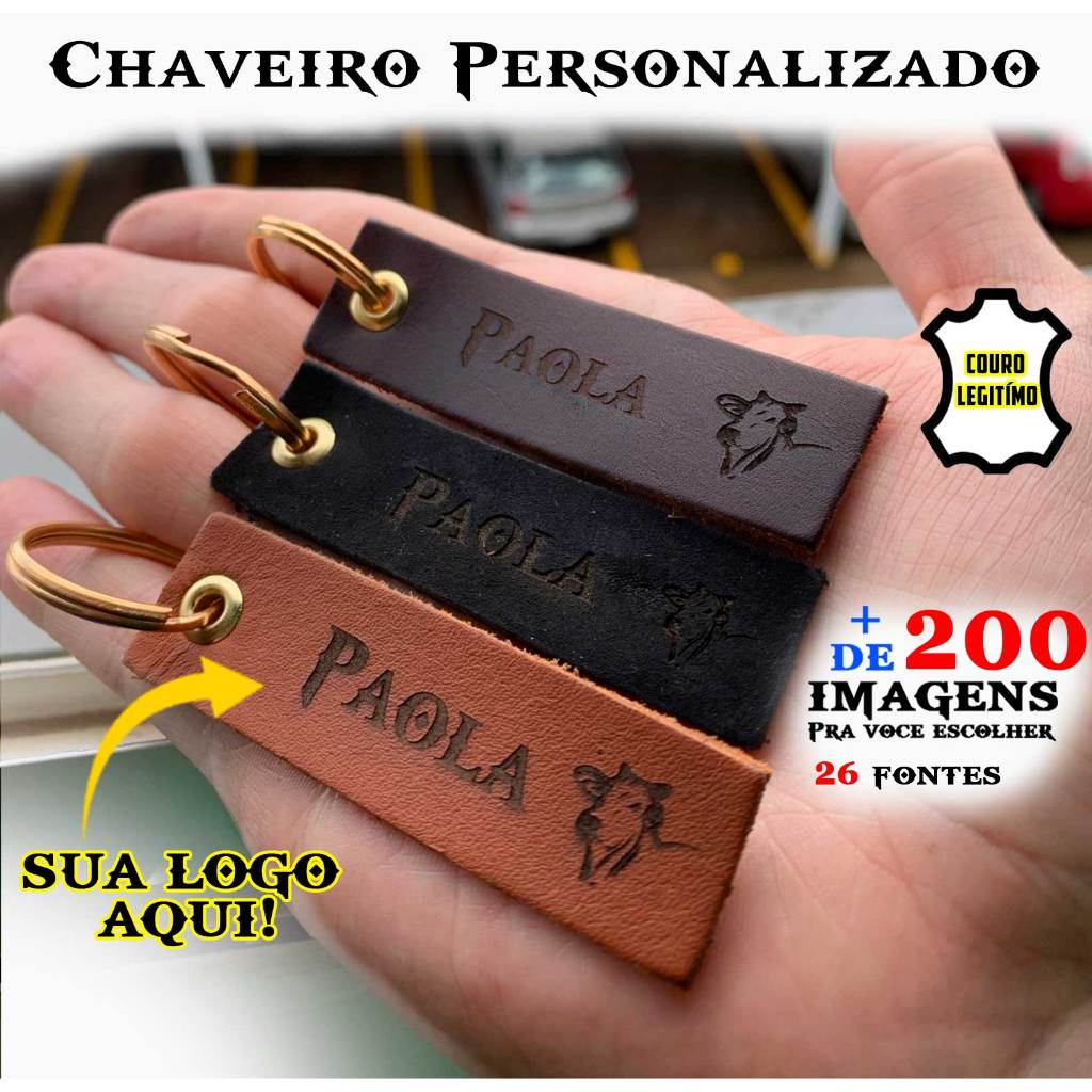 KIT Chaveiro Couro Personalizado Gravação Logo Nome Logotipo Couro ...