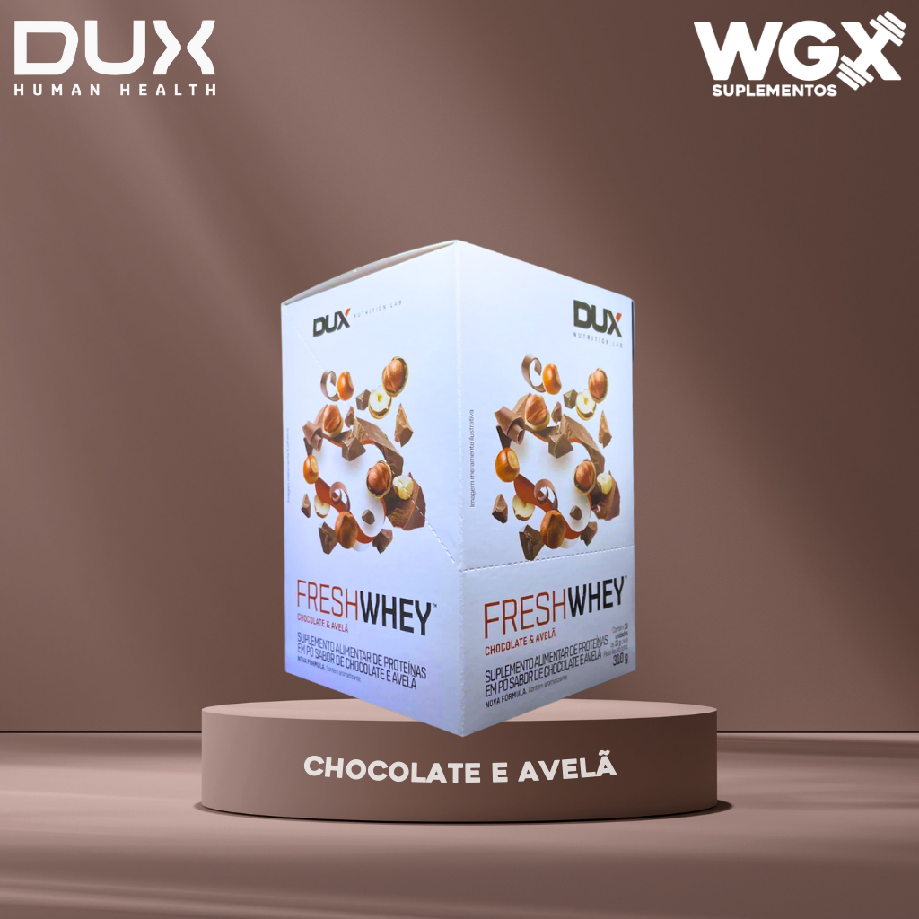 Caixa Fresh Whey Protein - Dux Nutrition - Chocolate e Avela - Sache ...