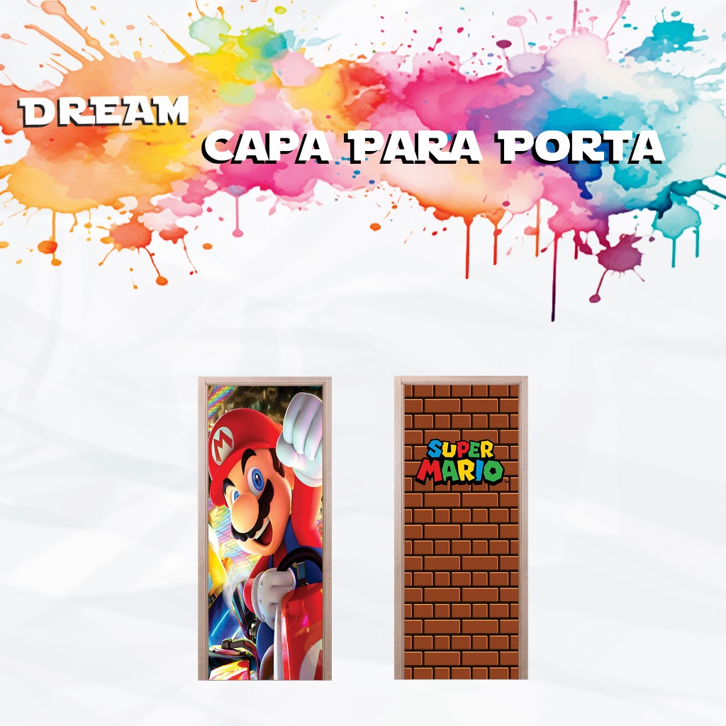 Capa Para Porta Tema Super Mario Tijolos Vídeo Game Decoração Infantil ...