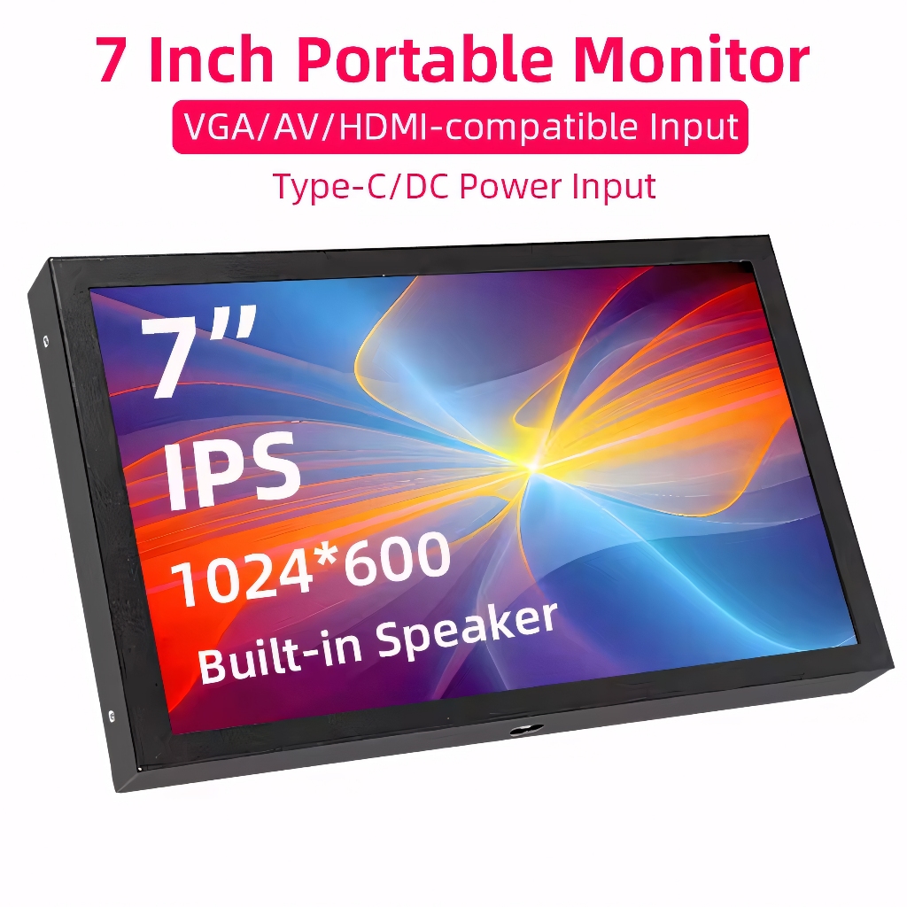 Monitor Portátil de 7 Polegadas 1024x600 IPS LCD HDMI Compatível, VGA ...