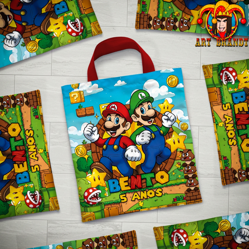 kit com 10 bolsas personalizadas sacolinha ecobag de festa Super Mario | Shopee Brasil