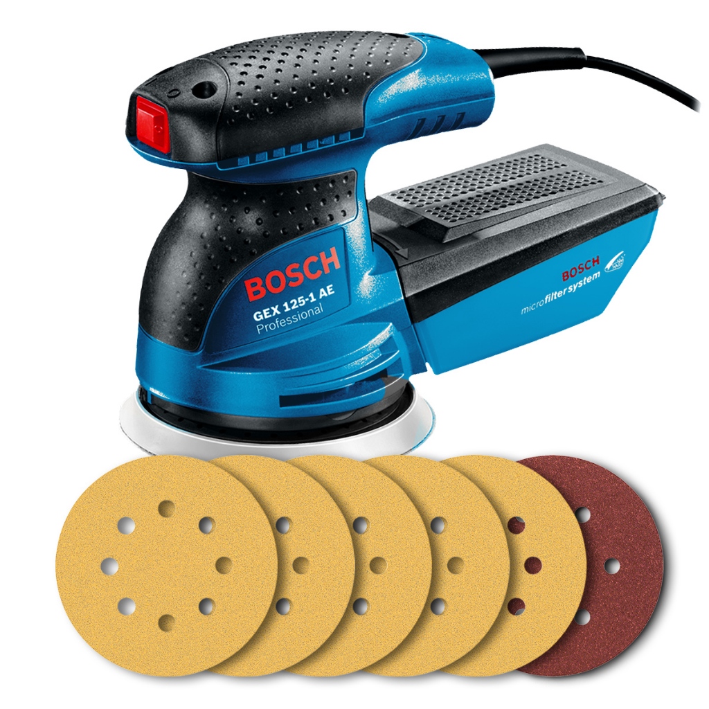 Lixadeira Orbital GEX 125-1 AE Bosch 250W com Coletor de pó e Lixas | Shopee Brasil