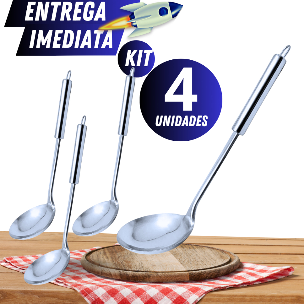 Conjunto Kit Concha 33cm Aço Inox Para Fejão Sopa Comida Uso Doméstico ...