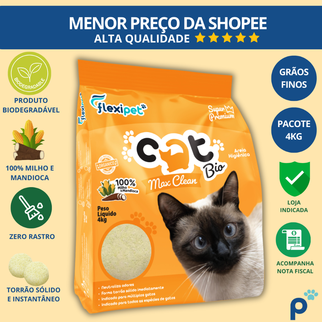 Areia Catbio Biodegradável 4 Kg - Max Clean - Grãos Finos | Shopee Brasil