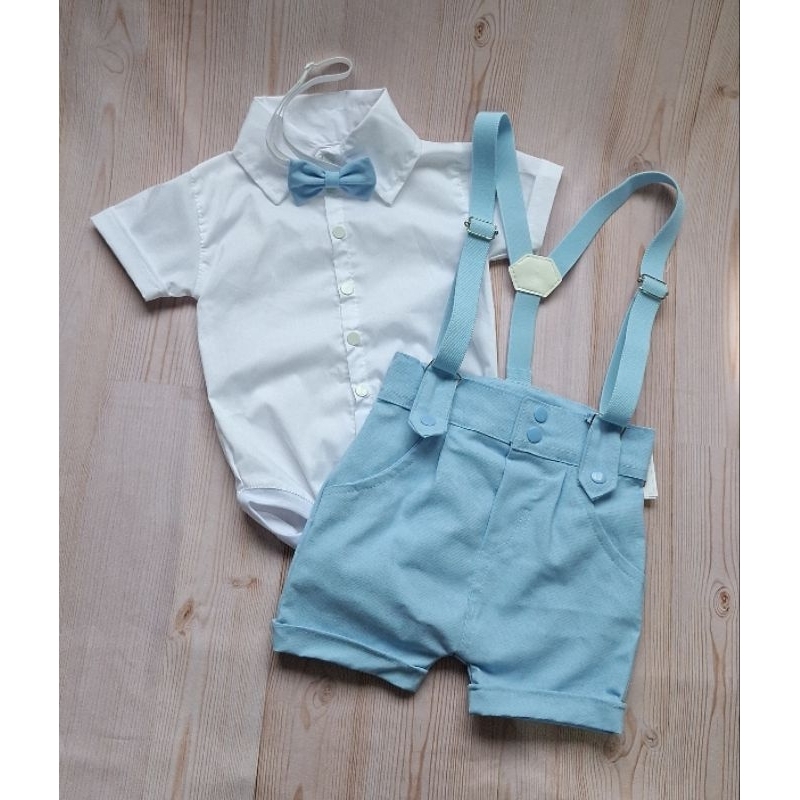 Conjunto Batizado Bebê Menino Bermuda e Suspensório Pajen. | Shopee Brasil