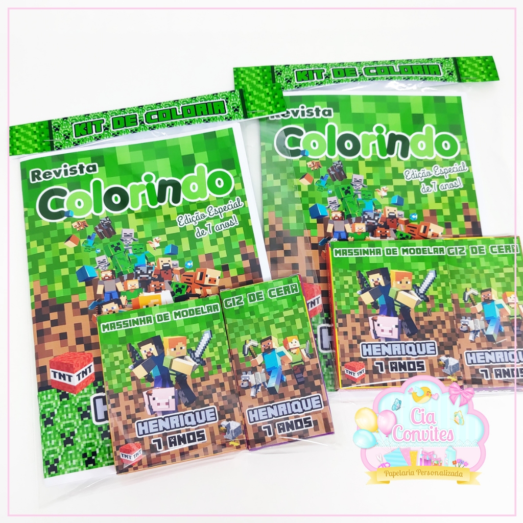 Kit de Colorir com Massinha e Giz de Cera Minecraft | LEMBRANCINHA ...