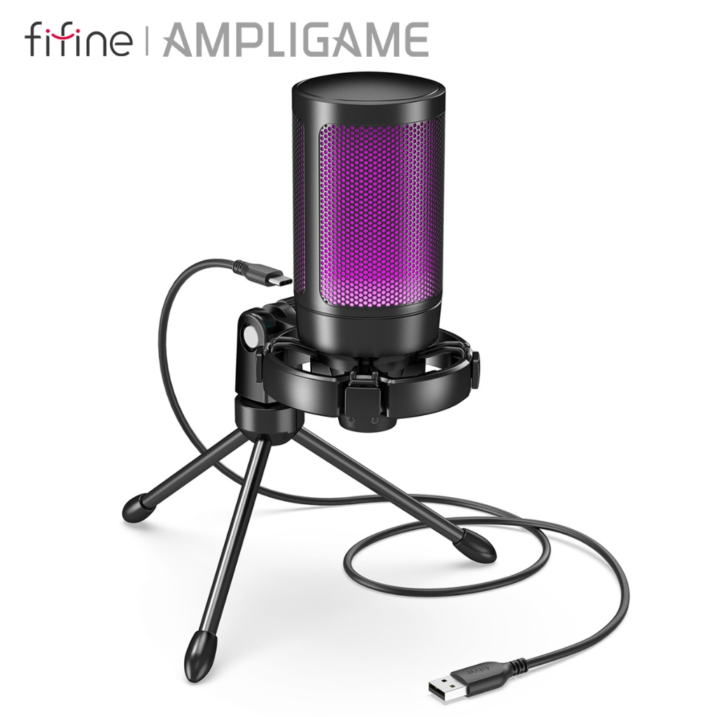 FIFINE Ampligame A2 - Microfone USB RGB, Mute Touch, com Tripé para PC, PS4, PS5 - Preto ...