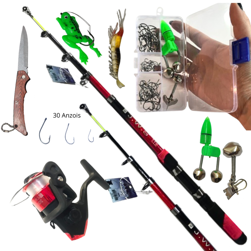 Kit Pesca Lambari e Tilápia Vara +Molinete + Linha + 30 Anzol e Acessórios | Shopee Brasil
