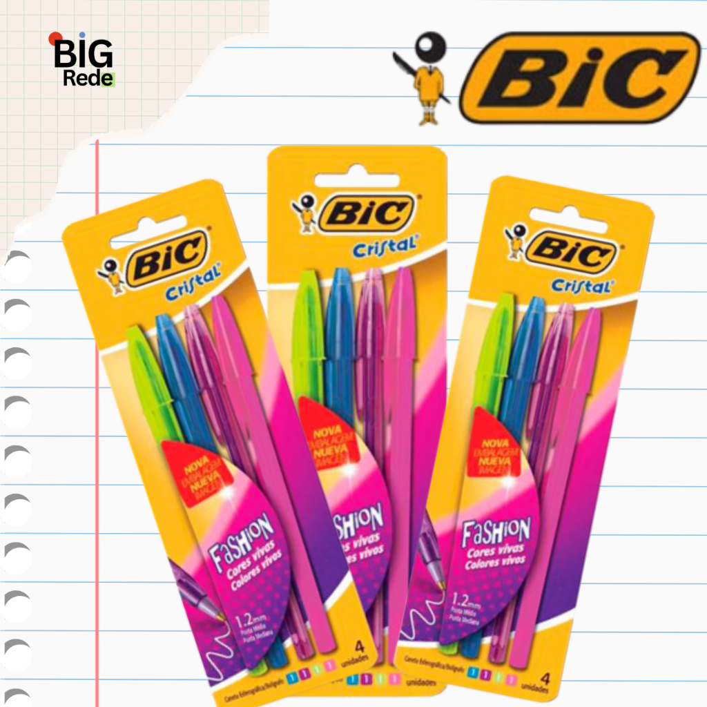Kit Caneta Colorida Bic 4 Cores Esferográfica Escolar Faculdade ...