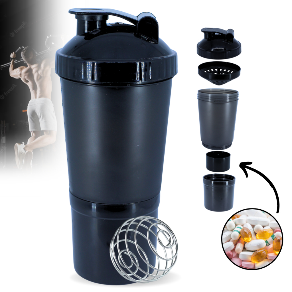 Coqueteleira Shaker Academia Compartimentos Suplemento | Shopee Brasil