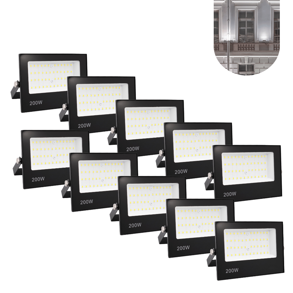 Kit 10 Refletor Led Holofote 200w Ip66 Bivolt Forte Luz Branco Frio 6000K | Shopee Brasil