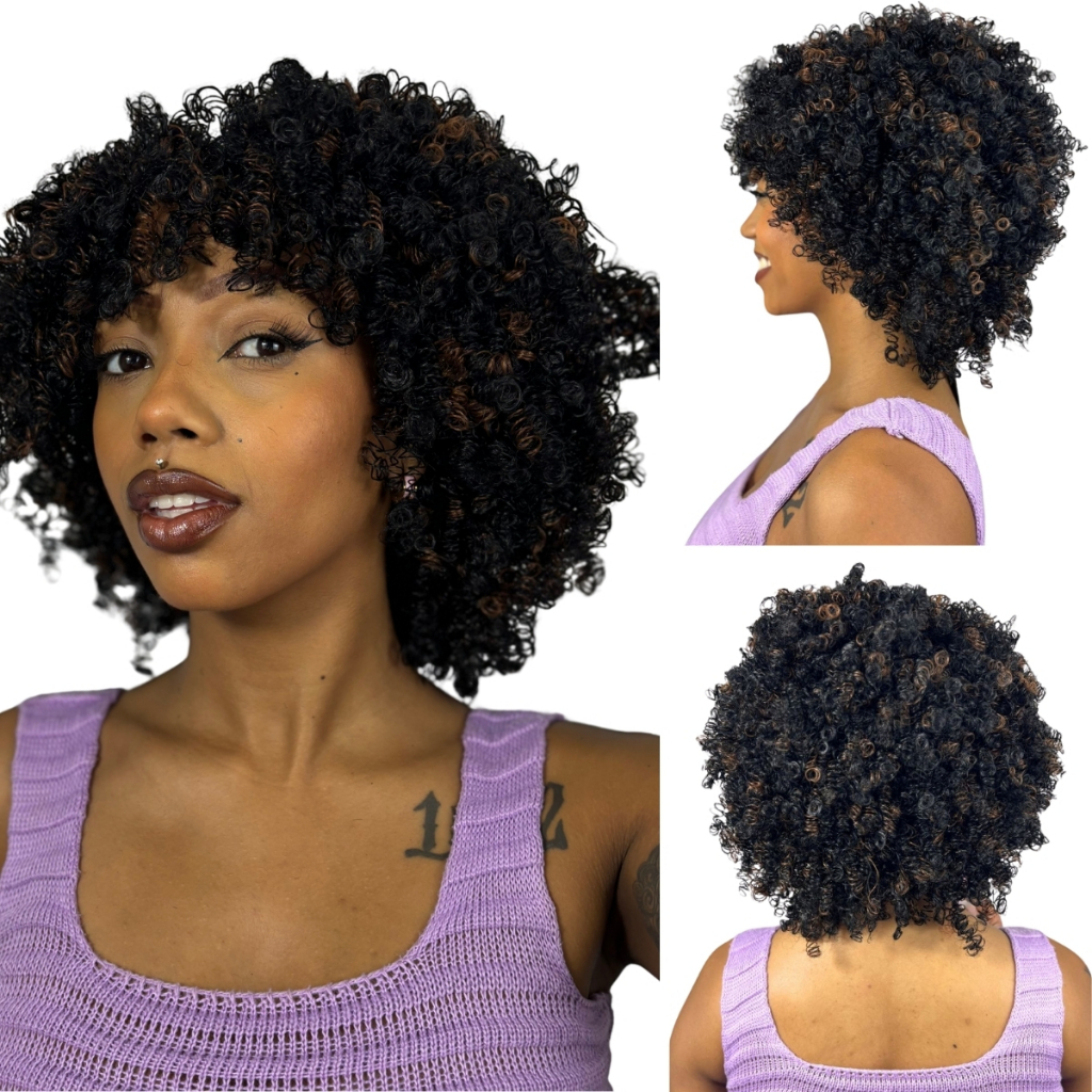 Peruca de Tela Cabelo Sintético Premium Fummi Aspecto Humano Feminina ...