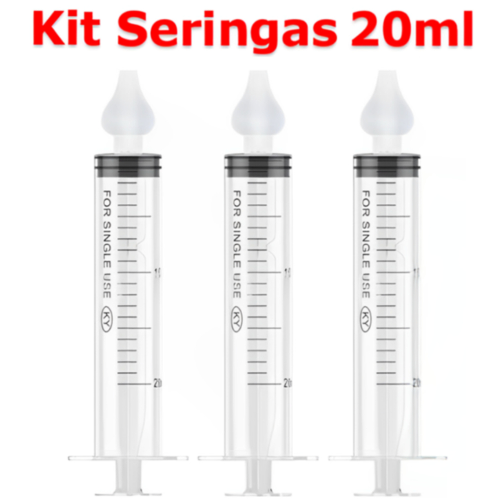 Kit seringas 20 ML com bico de silicone para limpeza e lavagem nasal ...