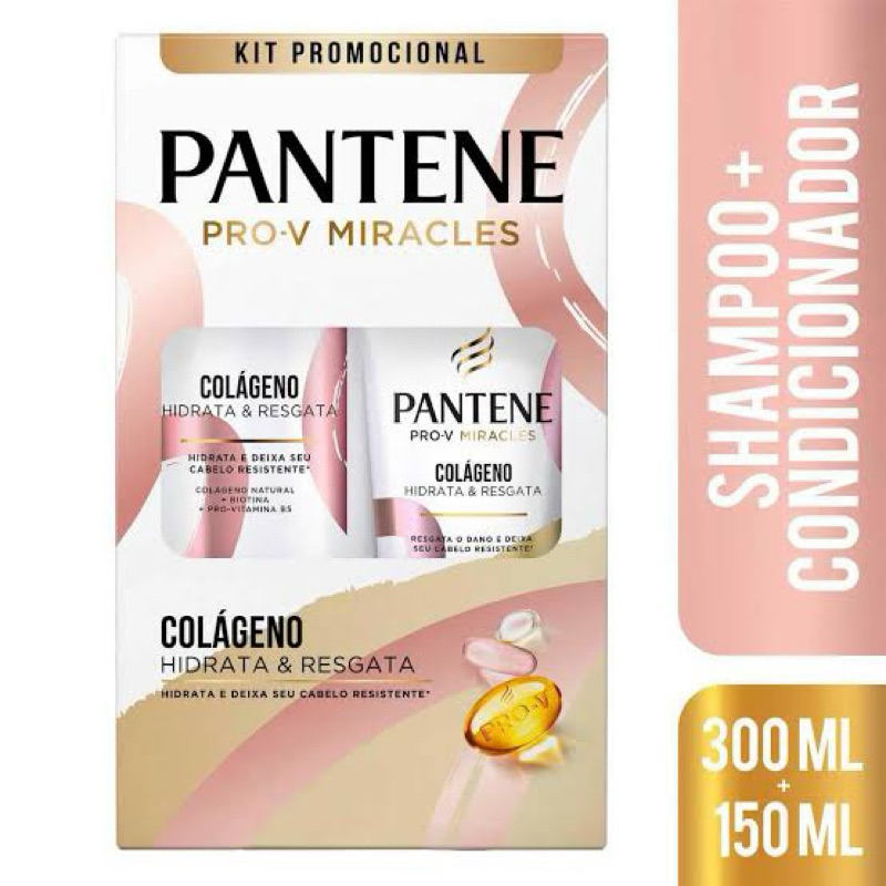 Kit Pantene Pro-V Miracles Colágeno Hidrata & Resgata Shampoo 300ml + Condicionador 150ml ...