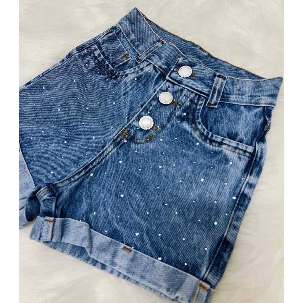 Shorts Jeans Strass Feminino | Shopee Brasil