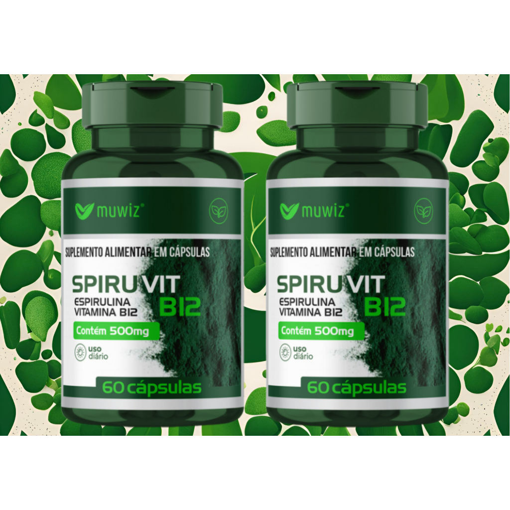 Kit 2x Spiruvit -B12 (Espirulina e Vitamina B12) 500mg c/ 60 cápsulas ...