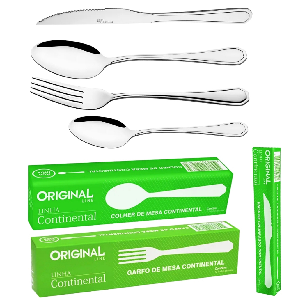 Kit de talheres continental inox 48 peças Original Line facas, garfos ...