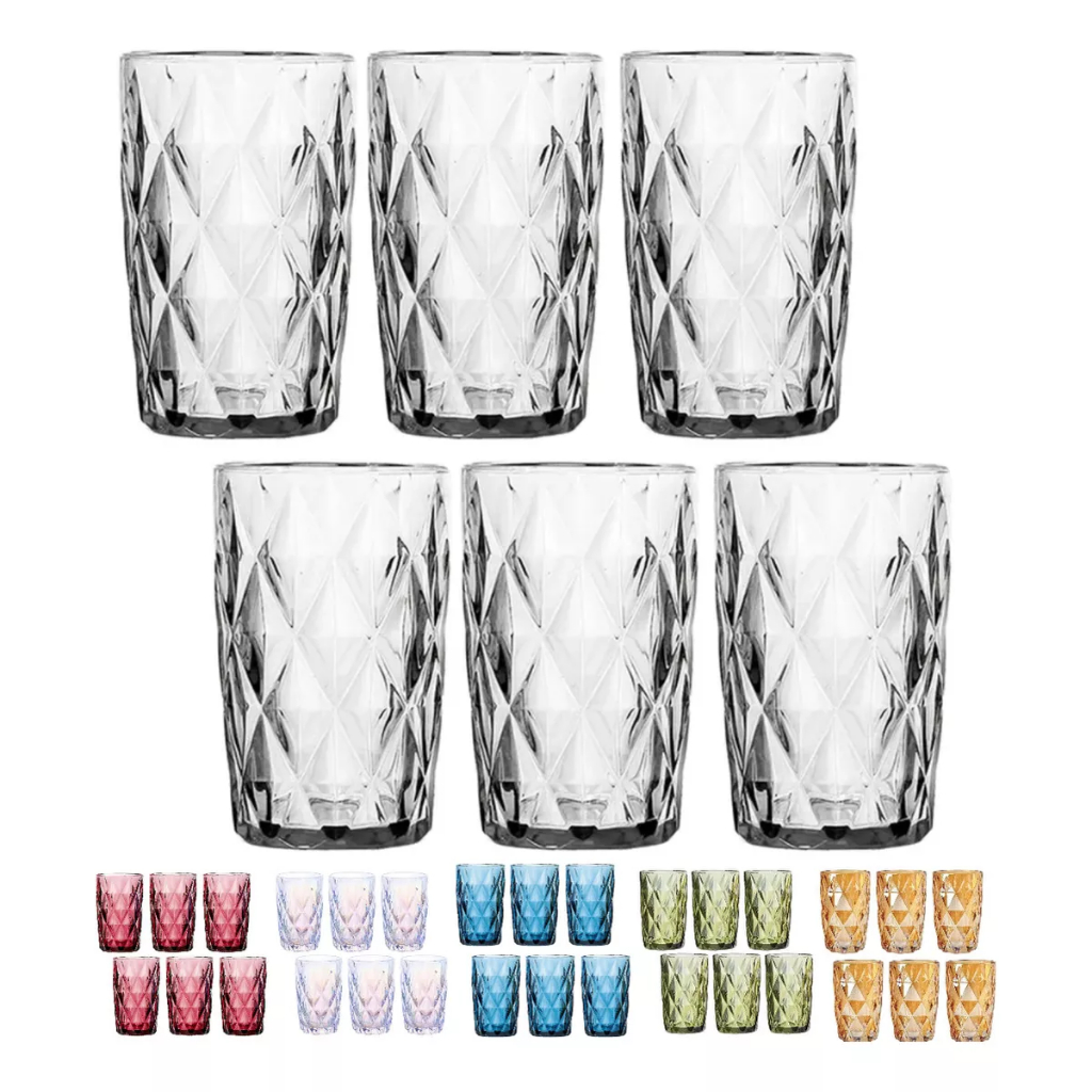 Copos De Vidro Agua Suco Jogo Kit 6un 350ml Grande Diamante | Shopee Brasil