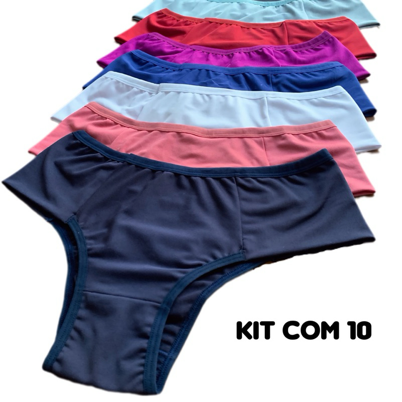 Kit 10 Calcinhas Dia a Dia Cós Medio Segura Barriga Conforto Pós Parto ...