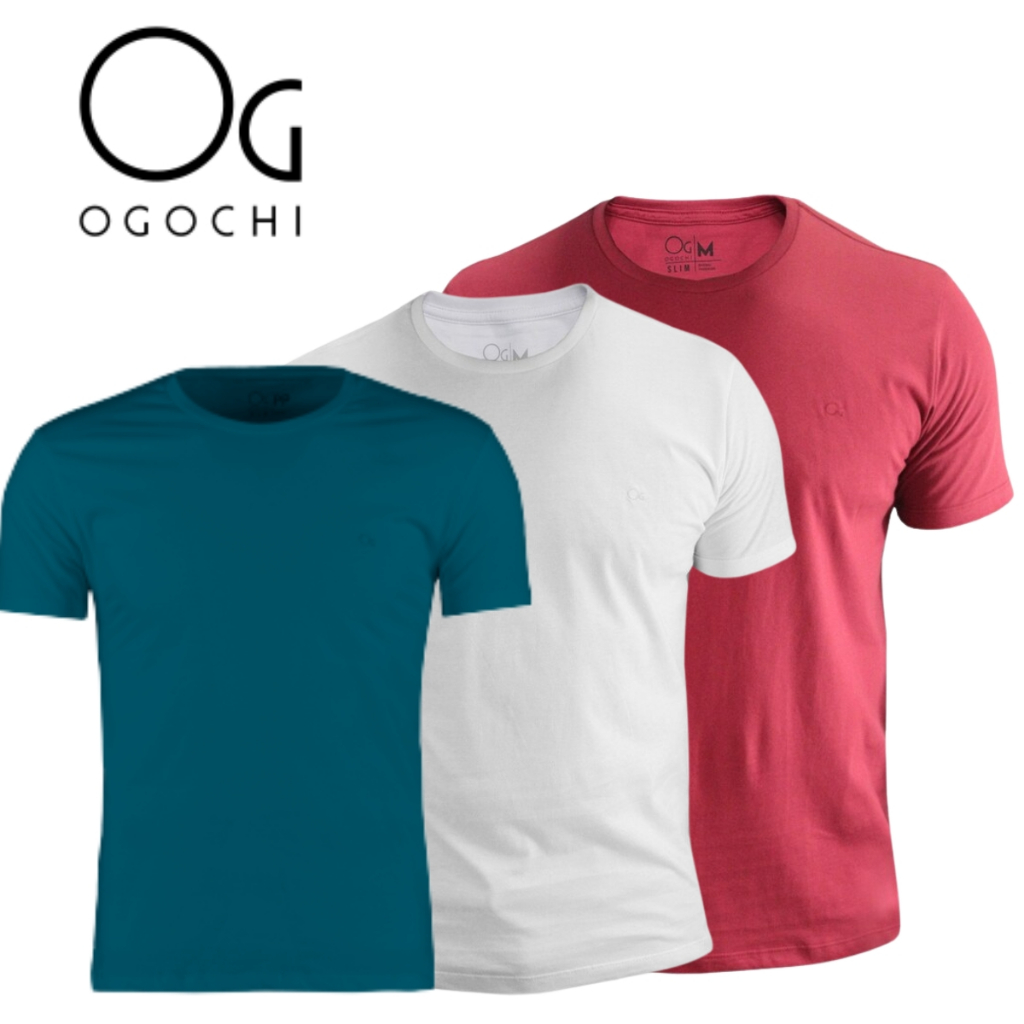 Camiseta Ogochi Masculina Básica 100% Algodão Original Camisa Leve Gola ...