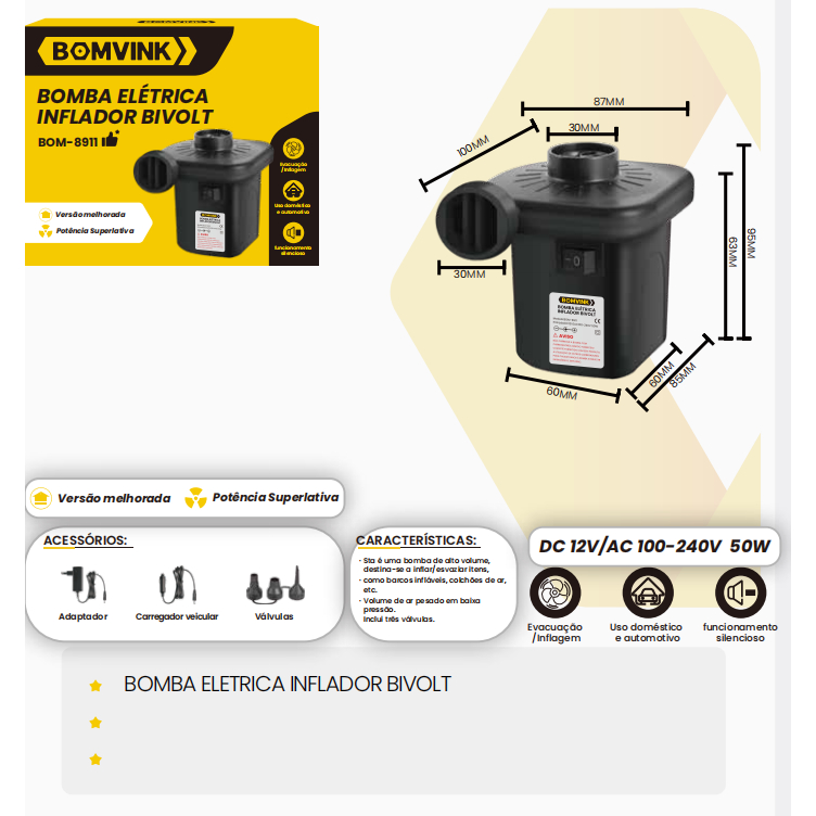 Bombas de Inflar e Esvaziar Elétrica 2 modelos 8901(bivolt) 66101A ...