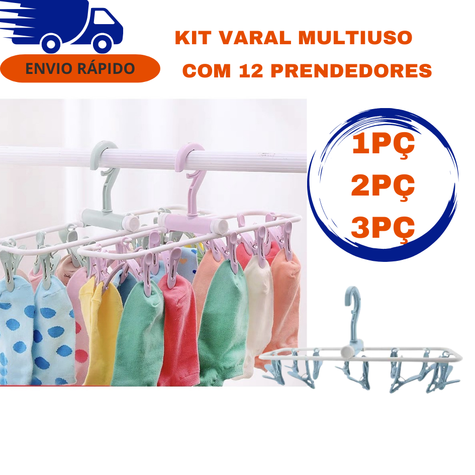 KIT VARAL MULTIUSO RETANGULAR MULTIUSO COM 12 PRENDEDORES | Shopee Brasil