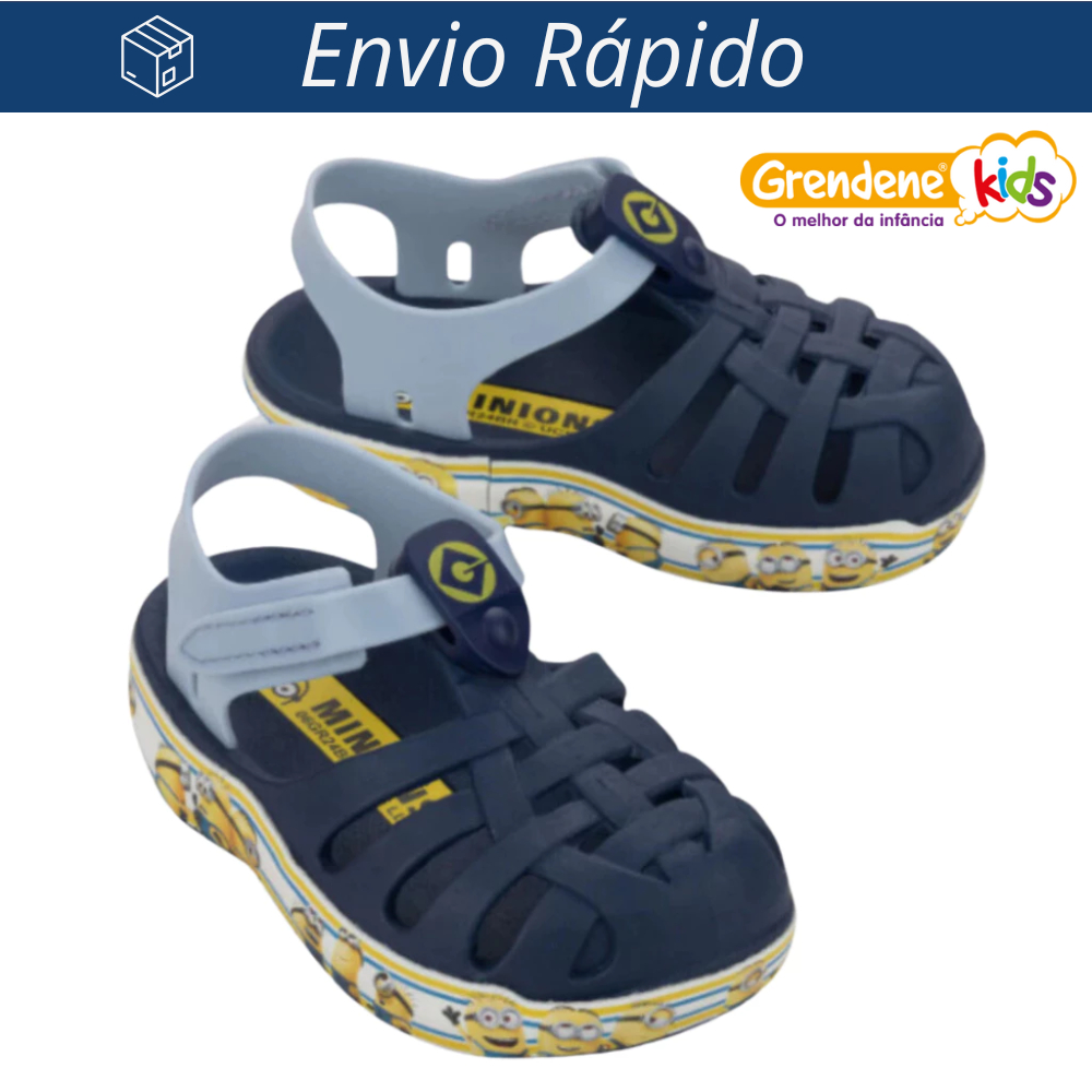 Sandália Bebê Grendene Minions Loomp Azul/Amarelo | Shopee Brasil