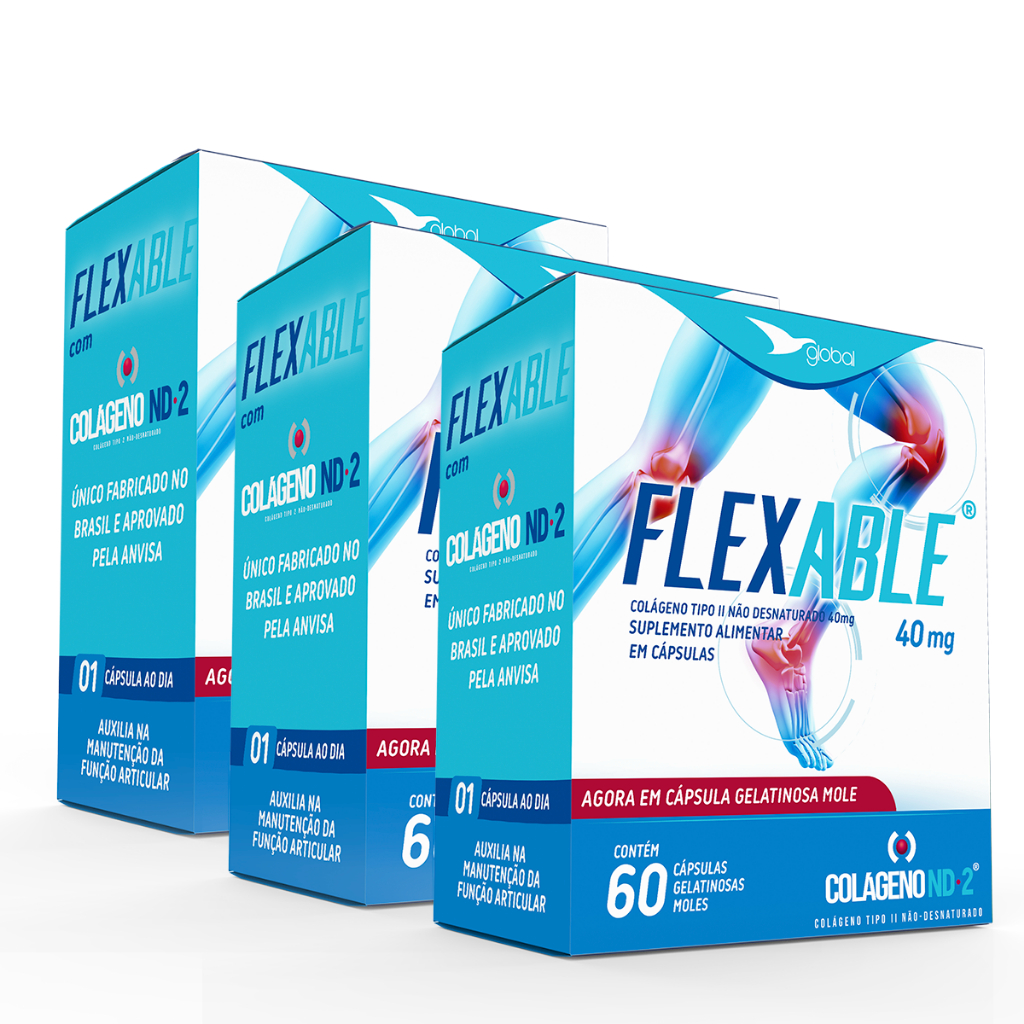 KIT COM 3 FlexAble – Colágeno Tipo II Não Desnaturado em 60 Cápsulas ...