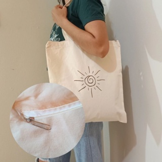 Bolsa ecobag com zíper / algodão cru 35x40 cm sol | Shopee Brasil