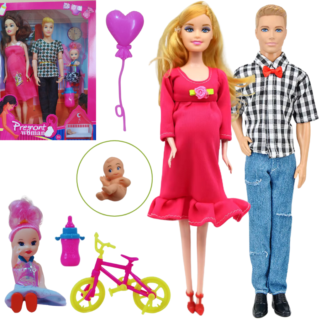 Boneca Gravida Casal Modelo Barbie e Ken Com Acessórios Presente ...