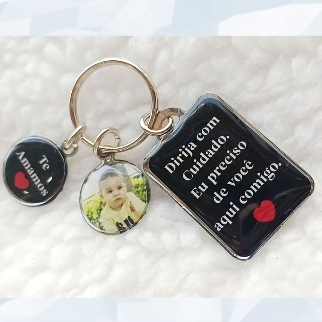 Chaveiro Dirija/Pilote com Cuidado personalizado com foto e Pingente ...