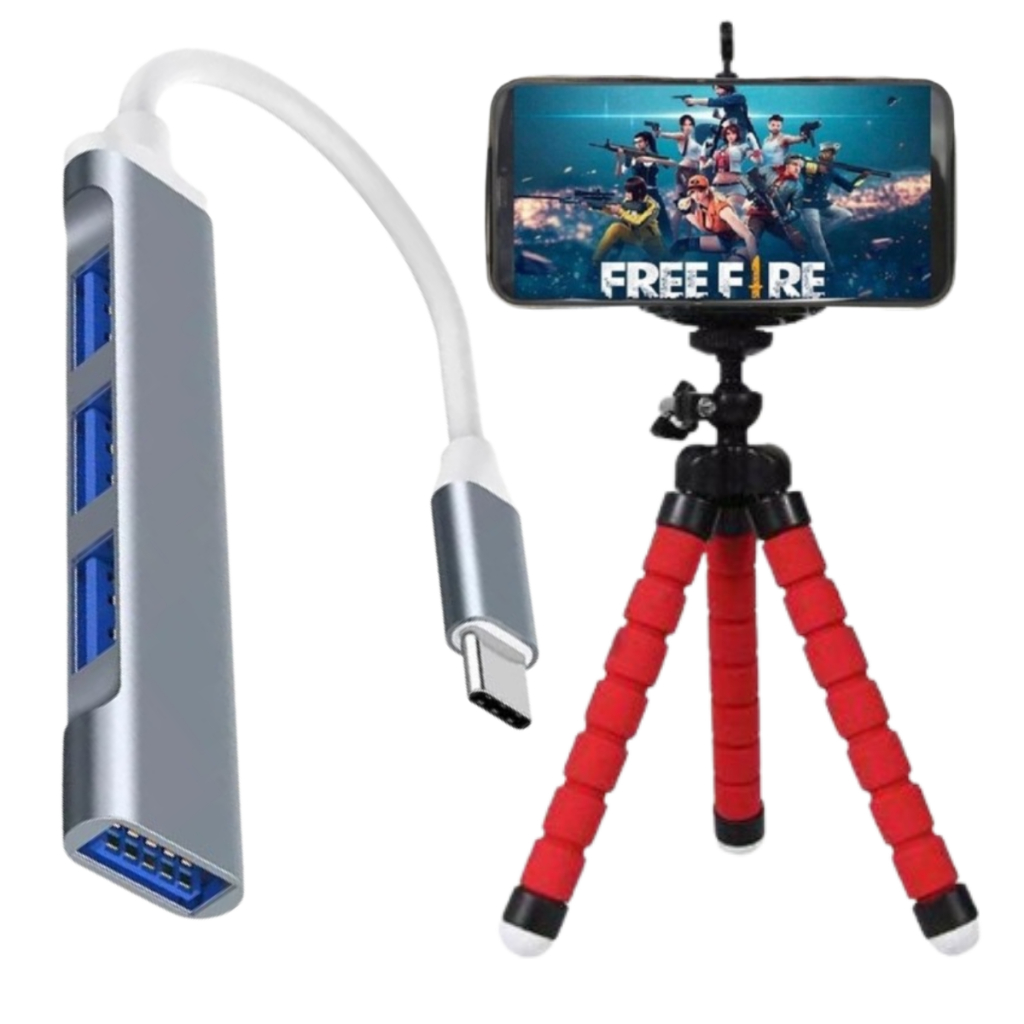 KIT Mobilador Para Celular Hub Usb 4 Portas + Otg Tipo C Usb + Tripé ...