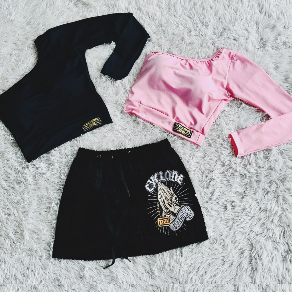 Kit Saia Da Cyclone Veludo Preta Blessed + 2 Cropped's | Shopee Brasil