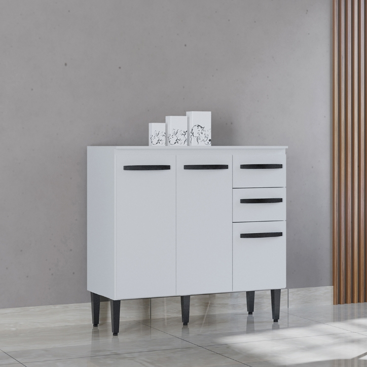 Armário Cozinha Balcão 3 Portas 2 Gavetas Organizador Multiuso Larzen ...