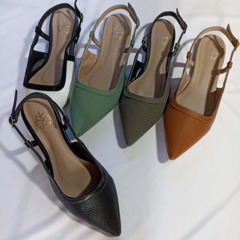 Sapatilha feminina confortável elegante aberta atrás Slingback Bico ...