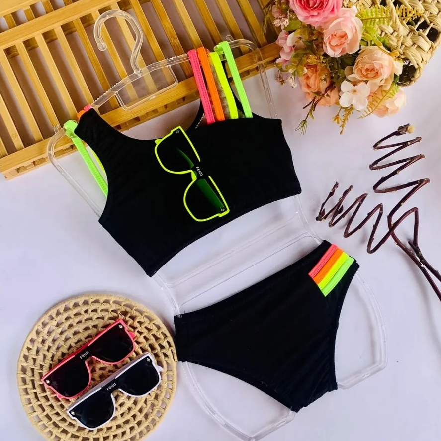 Biquíni de Listras Infantil Moda Praia Piscina Menina Presente Verão ...