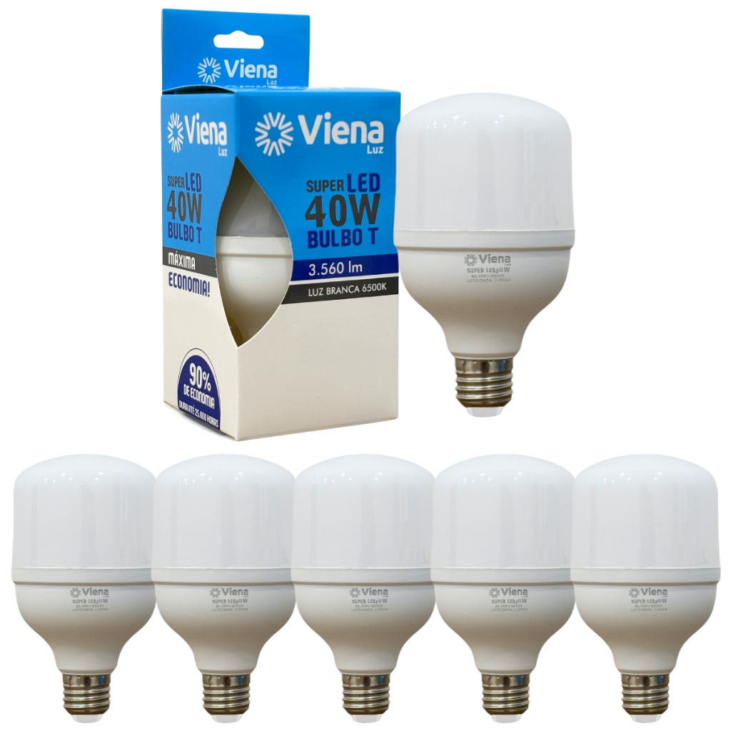 Kit 5 Lâmpadas Bulbo Led 40W 6500k Branco Frio Bivolt E27 Inmetro Econômica | Shopee Brasil