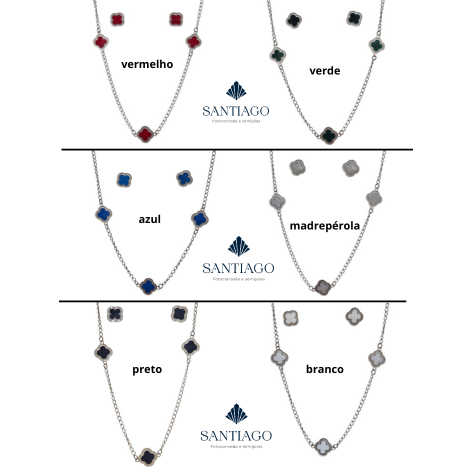 KIT 10 colares 3 trevos + 10 brincos pequenos aço inoxidável atacado ...