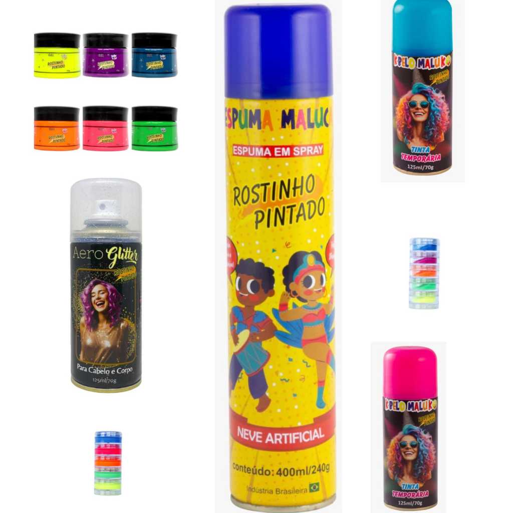 Combo Maquiagem Carnaval Tinta artistica Gel Cabelo Colorido Spray ...