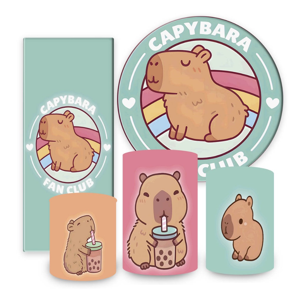 Kit Painel de festa Capivara, painel redondo, capa de cilindro e portal ...
