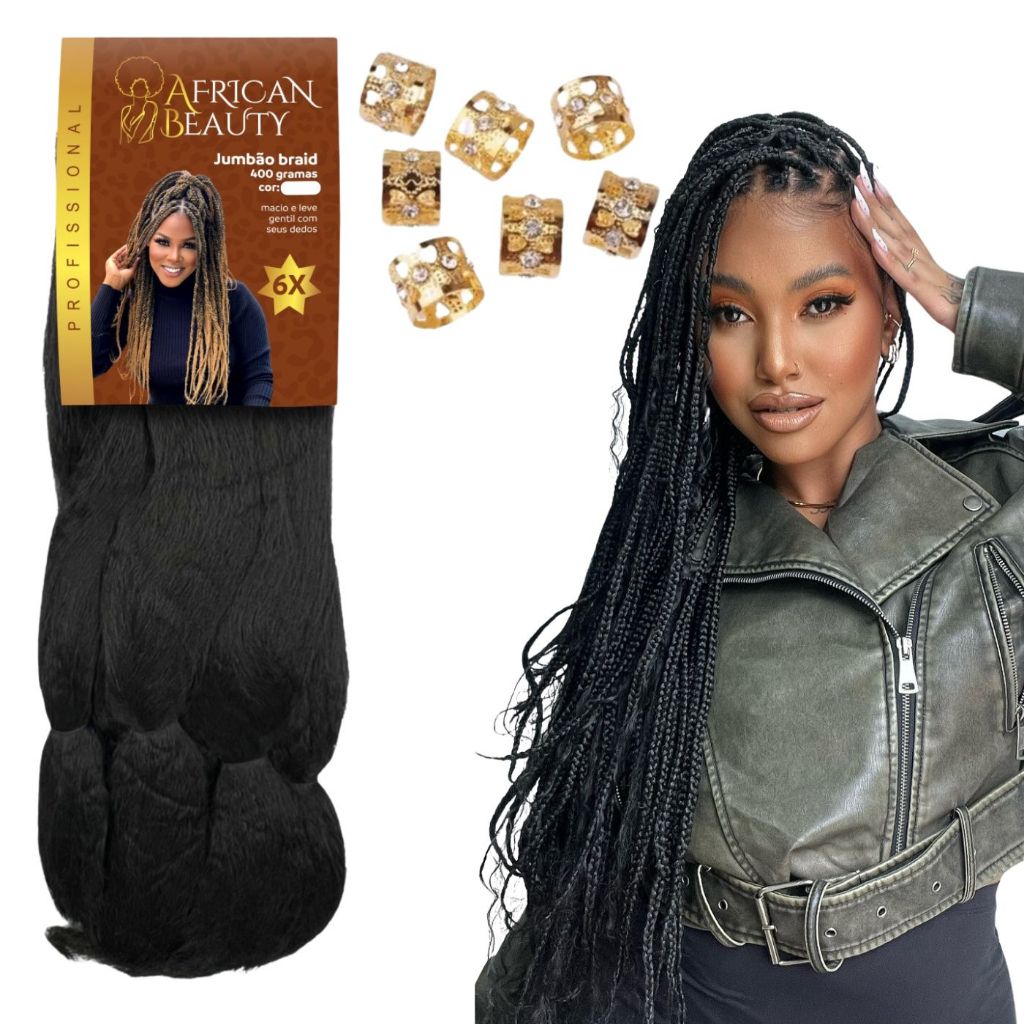Cabelo Jumbo African Beauty Box Braid para Tranças Sintético 400g ...