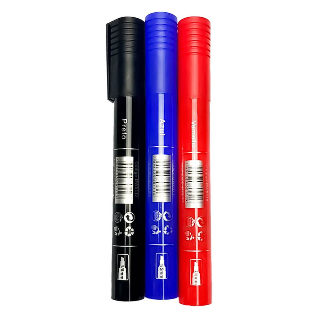 Kit Canetão Permanente 3 Peças Ponta Chanfrada 1 a 5mm Braswei Modelo ...