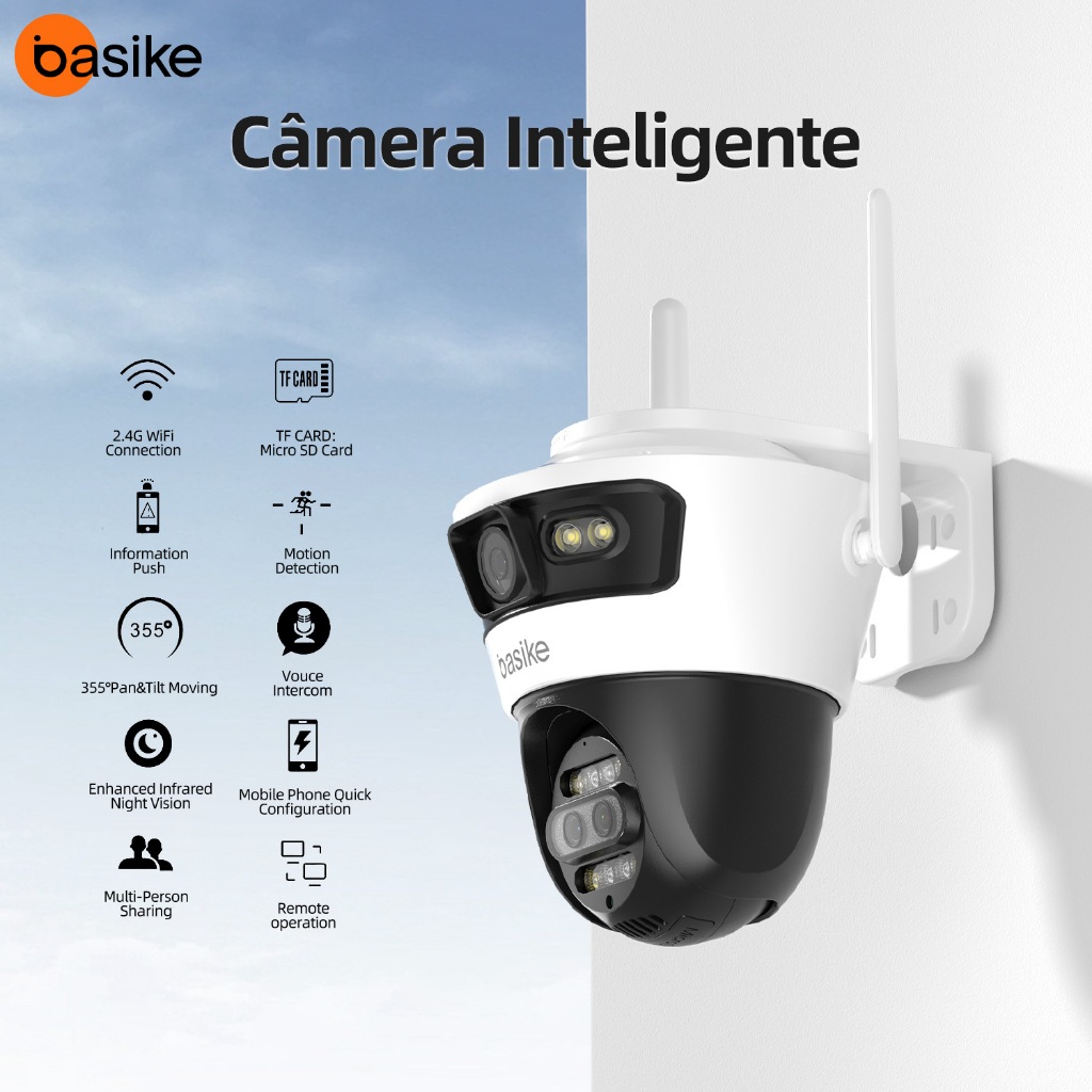BASIKE ICSEE IP66 360° 4k 6mp dupla lente ao ar livre Wi-fi câmera de ...
