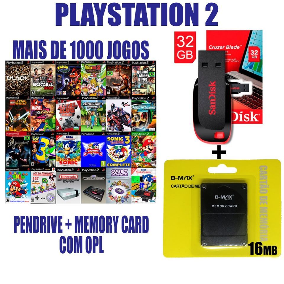 Kit OPL para Playstation 2 / Memory Card + Pendrive 32g | Shopee Brasil
