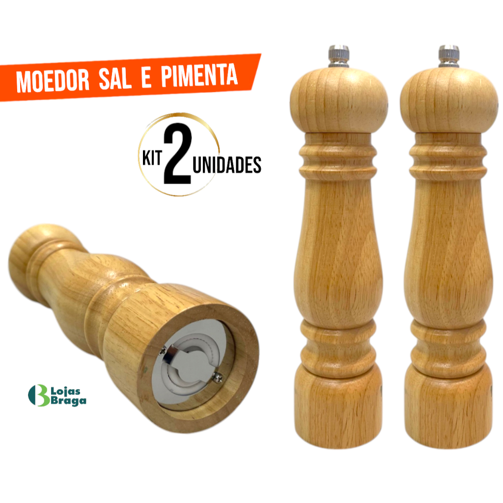 kit com 2 Moedor de Temperos Sal e Pimenta Especiarias de Madeira 21 ...