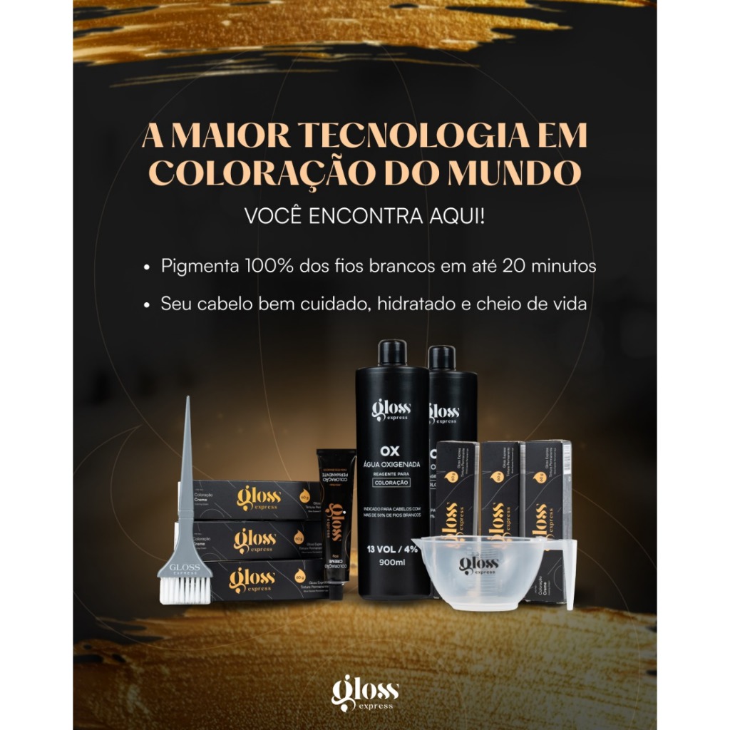 Gloss Express KIT COLORAÇÃO + OX para coloração de fios brancos 6 vol ...